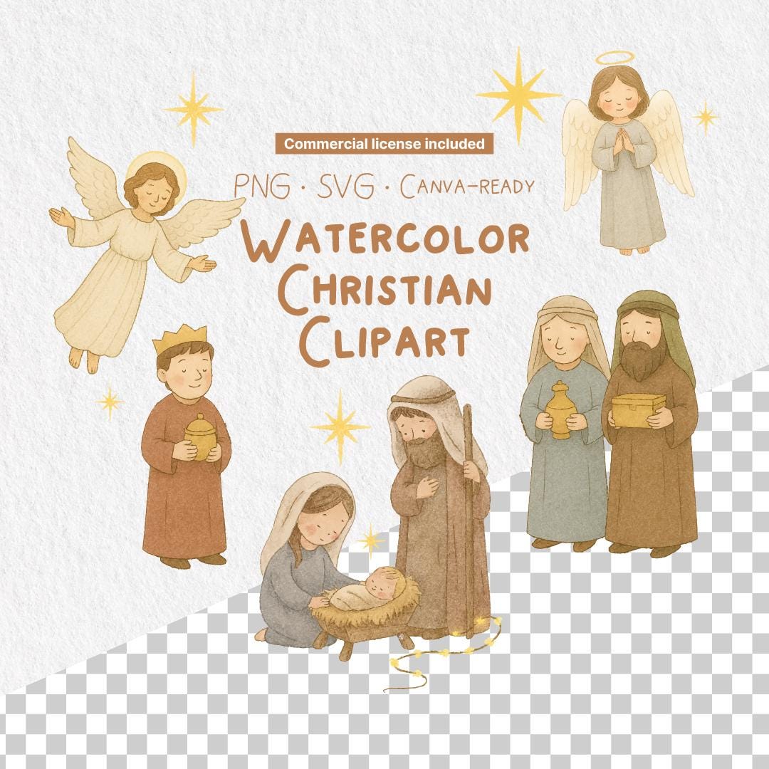 Watercolor Nativity Clipart Set | Christmas Story PNG SVG Canva - Etsy