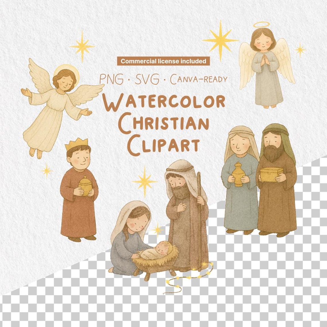 Watercolor Christian Clipart Set | Nativity Scene, Angels, Three Wise ...