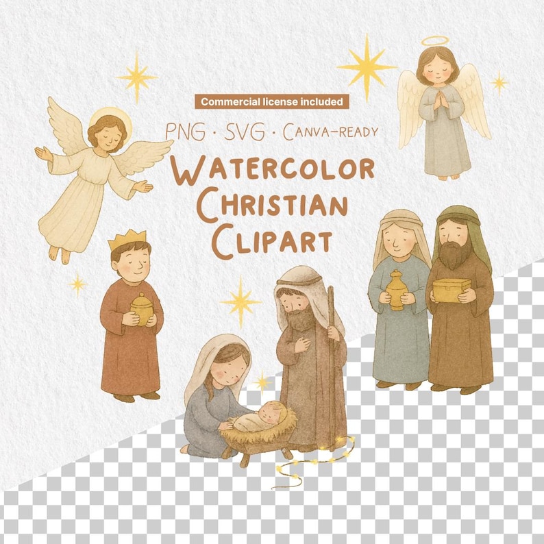 Watercolor Nativity Clipart Set | Christmas Story PNG SVG Canva - Etsy