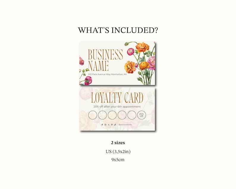 Floral Business Card & Loyalty Card Template: Editable Canva Design ...