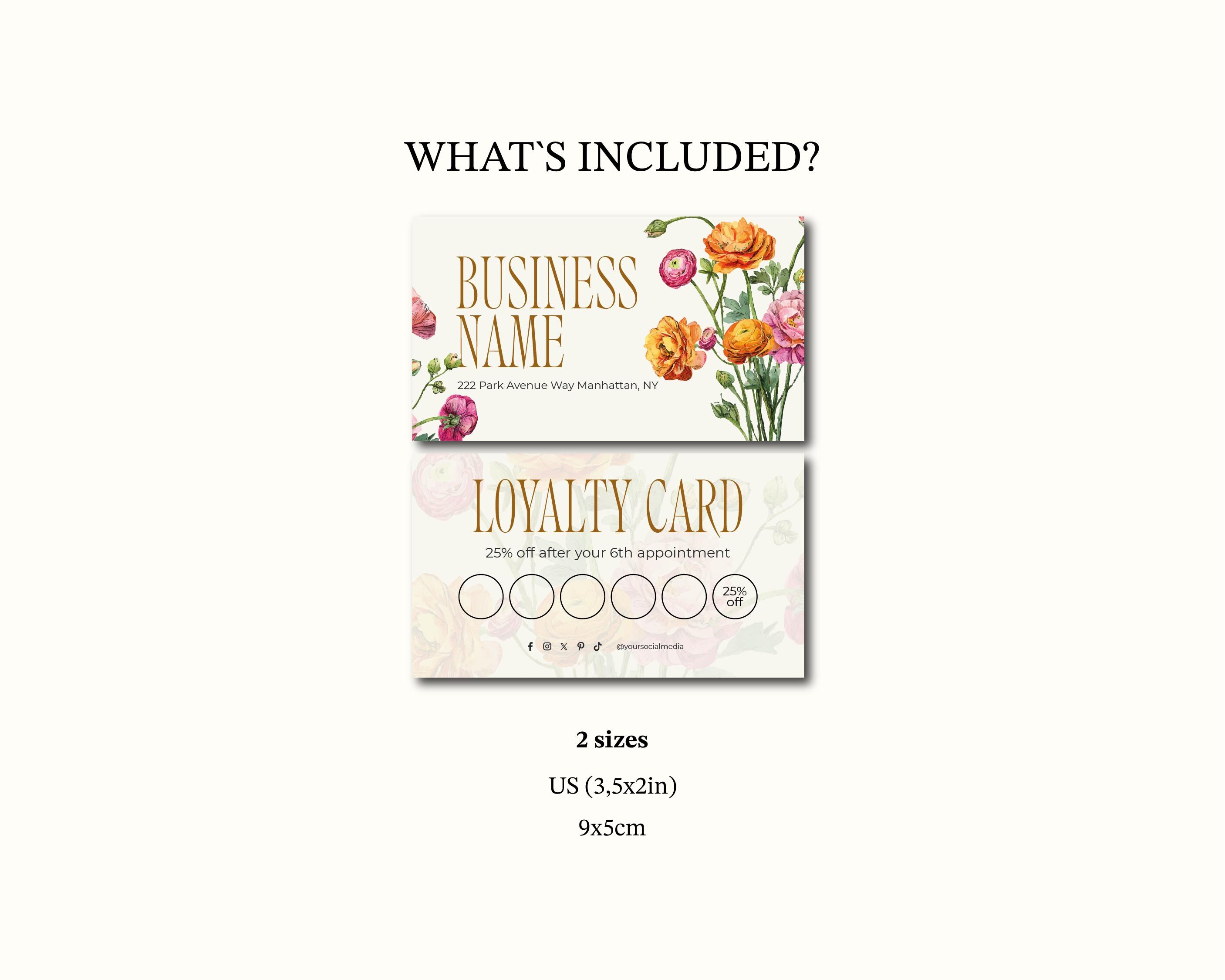 Floral Business Card & Loyalty Card Template: Editable Canva Design ...