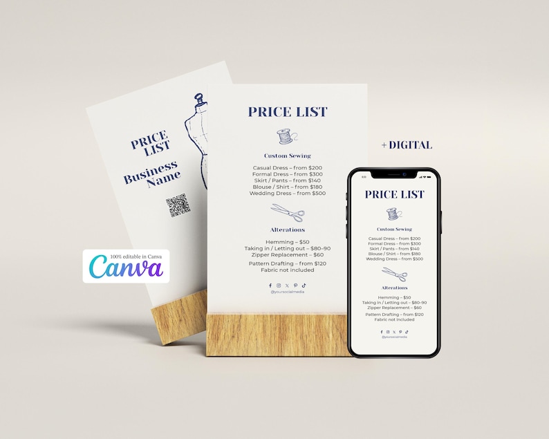 Dressmaker Price List Template: Sewing Studio Price Menu (canva ...