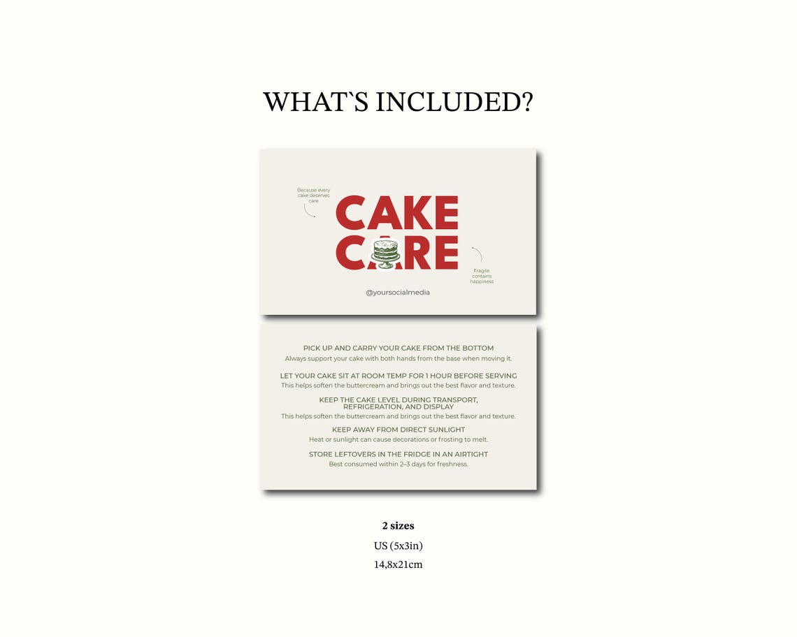 Cake Care Card Template: Bakery Instructions, Editable Canva Design ...