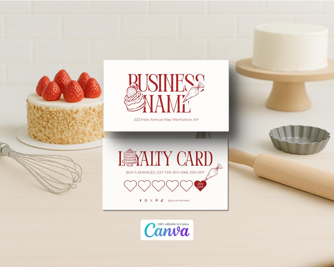 Editable Bakery Loyalty Card Template | Cake Shop Rewards Card (canva ...