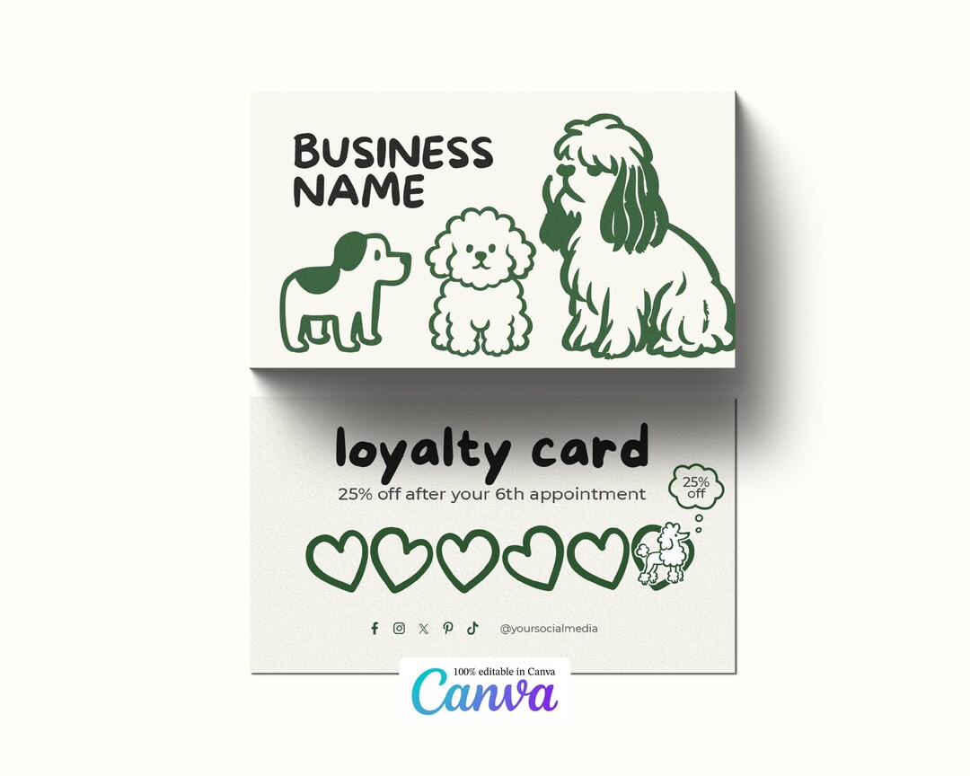 Editable Grooming Loyalty Card | Pet Groomer Rewards Card Canva ...