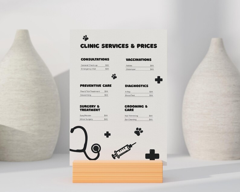 Veterinary Clinic Price List Template: Editable Pet Care Menu (canva ...