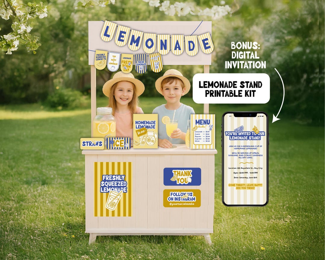 Lemonade Stand Printable Kit – Editable Canva Templates | Kids Lemonade ...