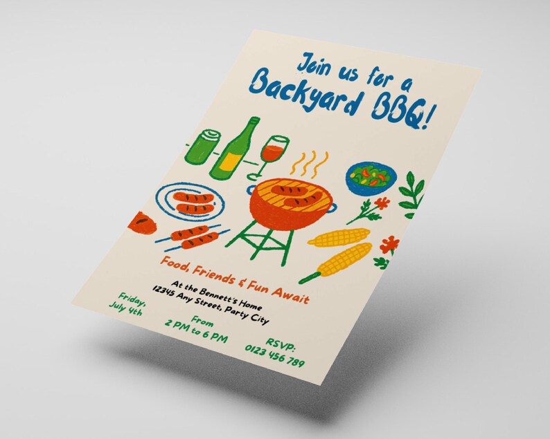 Backyard BBQ Invitation Template: Editable Grill Party Design (digital ...