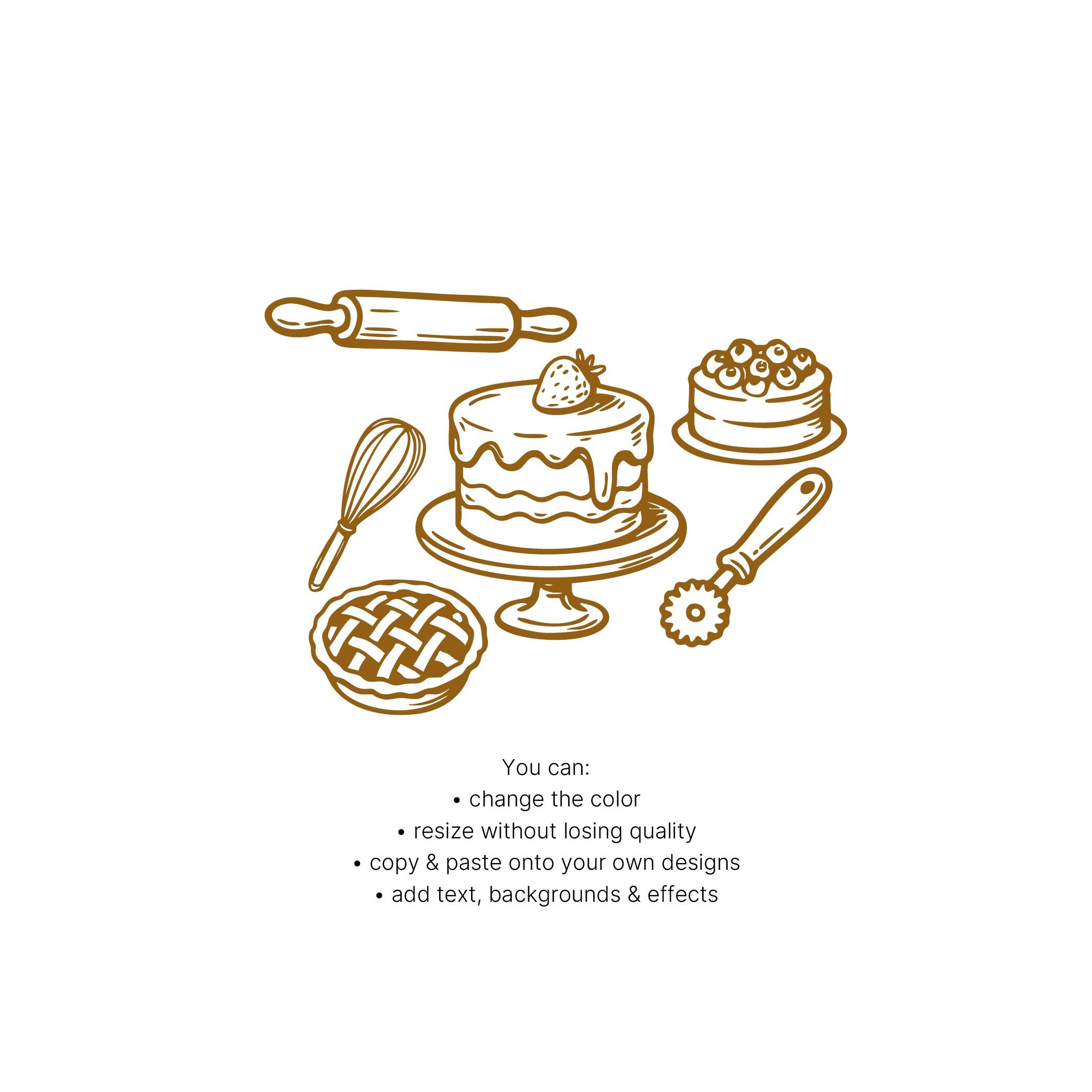 Bakery Hand Drawn Line Art Icons, Cake & Pastry Clipart (SVG, PNG) - Etsy
