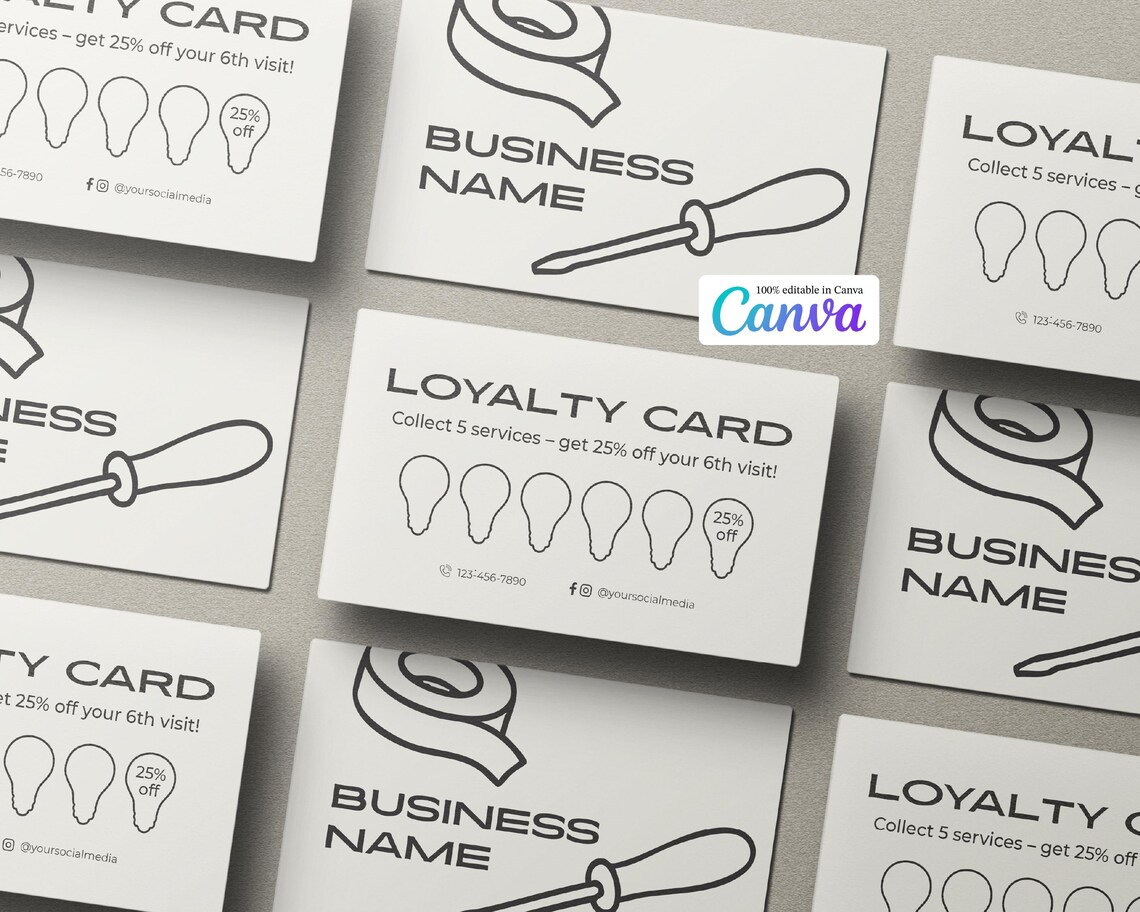 Electrician Loyalty Card Template: Editable Canva Design (printable ...