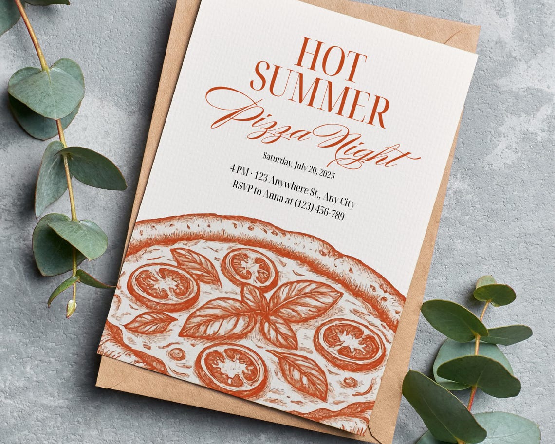 Editable Pizza Party Invitation Template: Vintage Summer Dinner ...