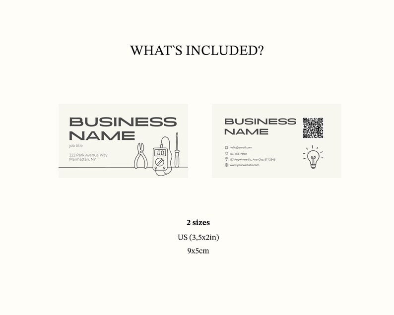 Electrician Business Card Template: Editable Minimalist Design (two ...