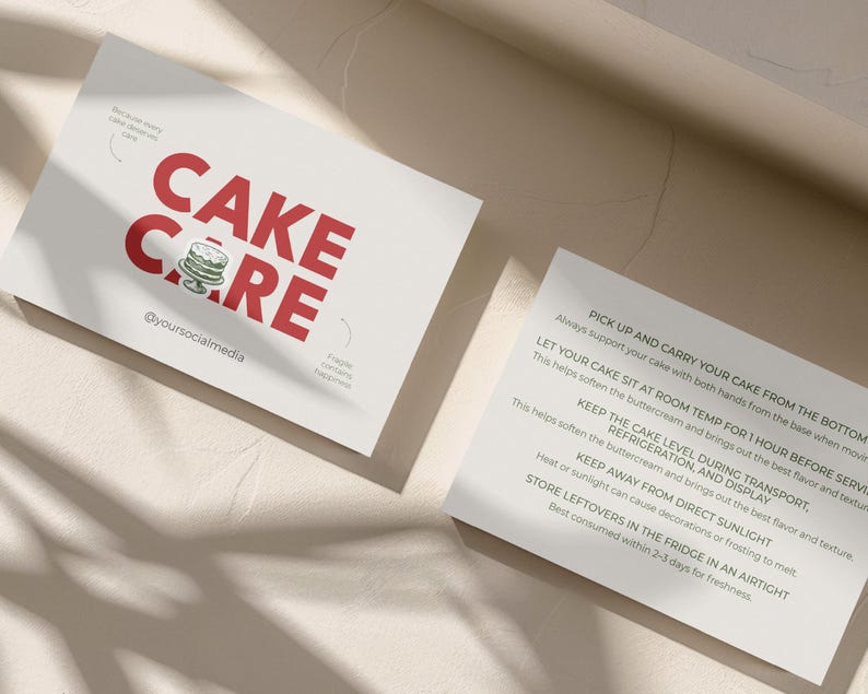 Cake Care Card Template: Bakery Instructions, Editable Canva Design ...