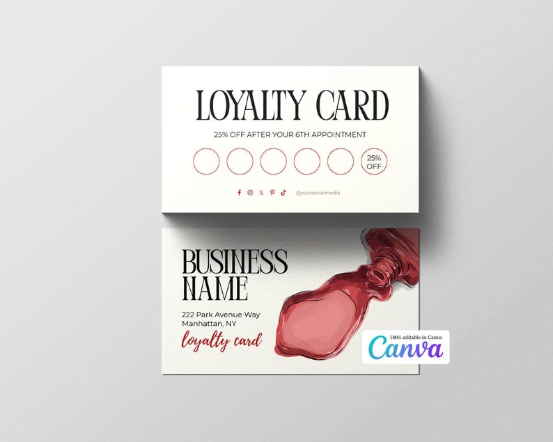 Red Nail Polish Loyalty Card Template – Editable Canva Punch Card ...