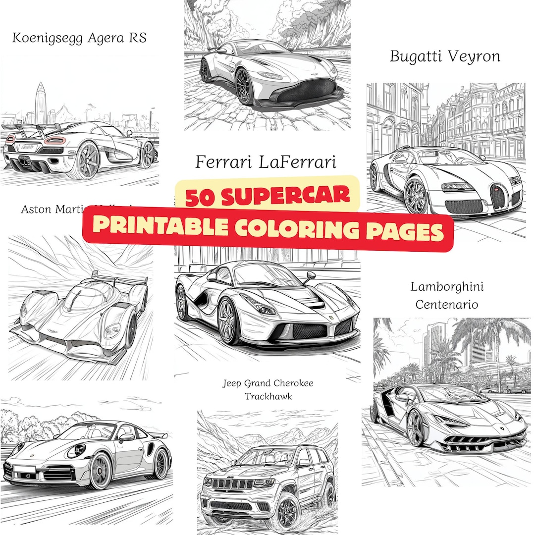 50 Supercar Coloring Pages for Kids - Printable Car Coloring Book PDF ...