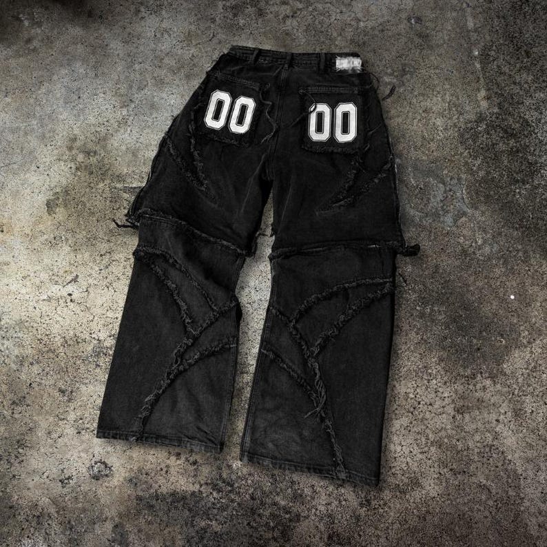 Y2K Patchwork Embroidered Jeans: Men's Retro Punk Baggy Denim - Etsy