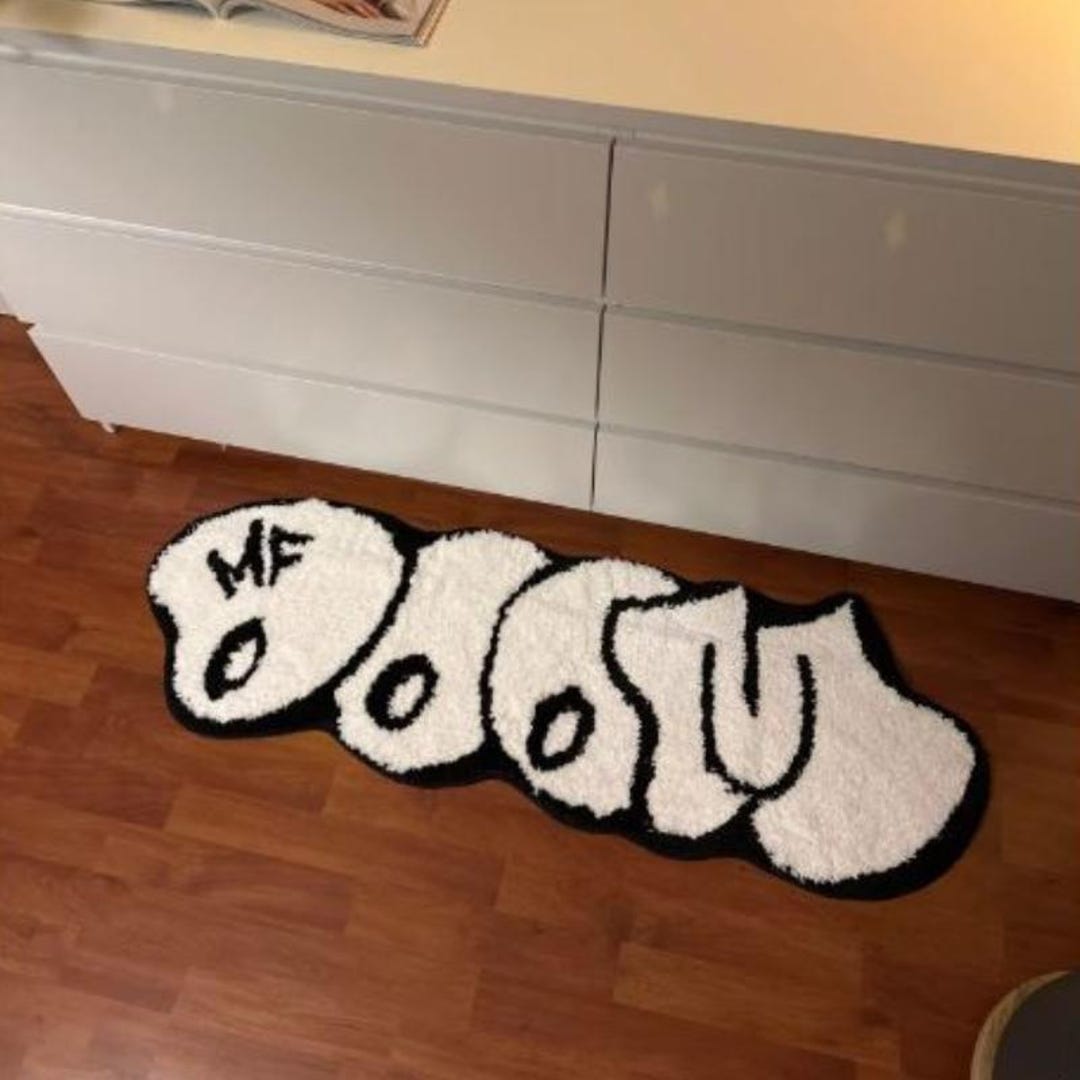 Doom Rug - Bold Black & White Abstract Floor Mat - Funky Statement Rug ...