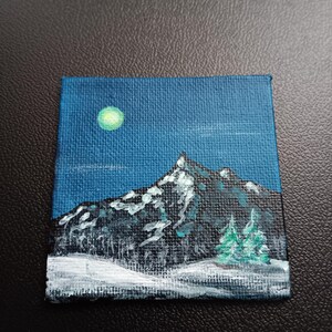 Mini Winter Landscape Painting Hand-painted Magnet 2 Mountain Snow ...