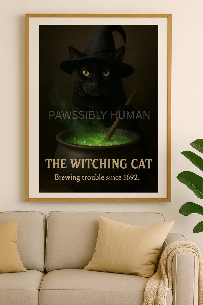 Witching Cat Art Print: Funny Gothic Halloween Decor (digital Download ...