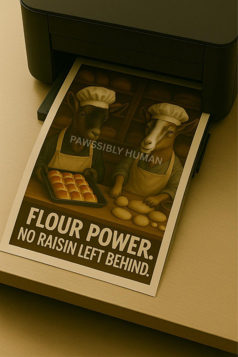 Funny Goat Bakery Art Print: "flour Power" Kitchen Decor (PNG Digital ...