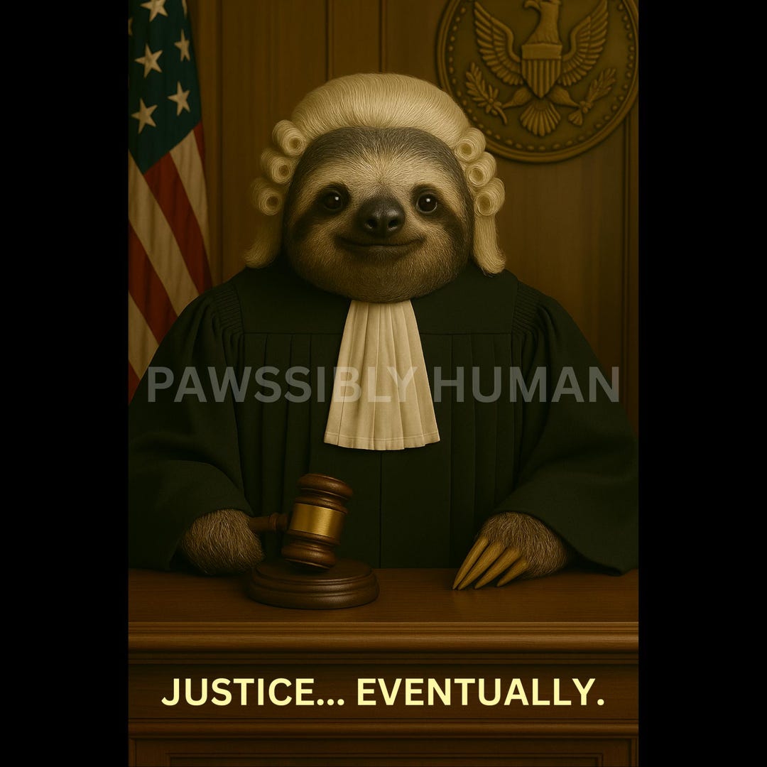 Funny Sloth Judge Wall Art - Justice Eventually Pun Print, Quirky ...