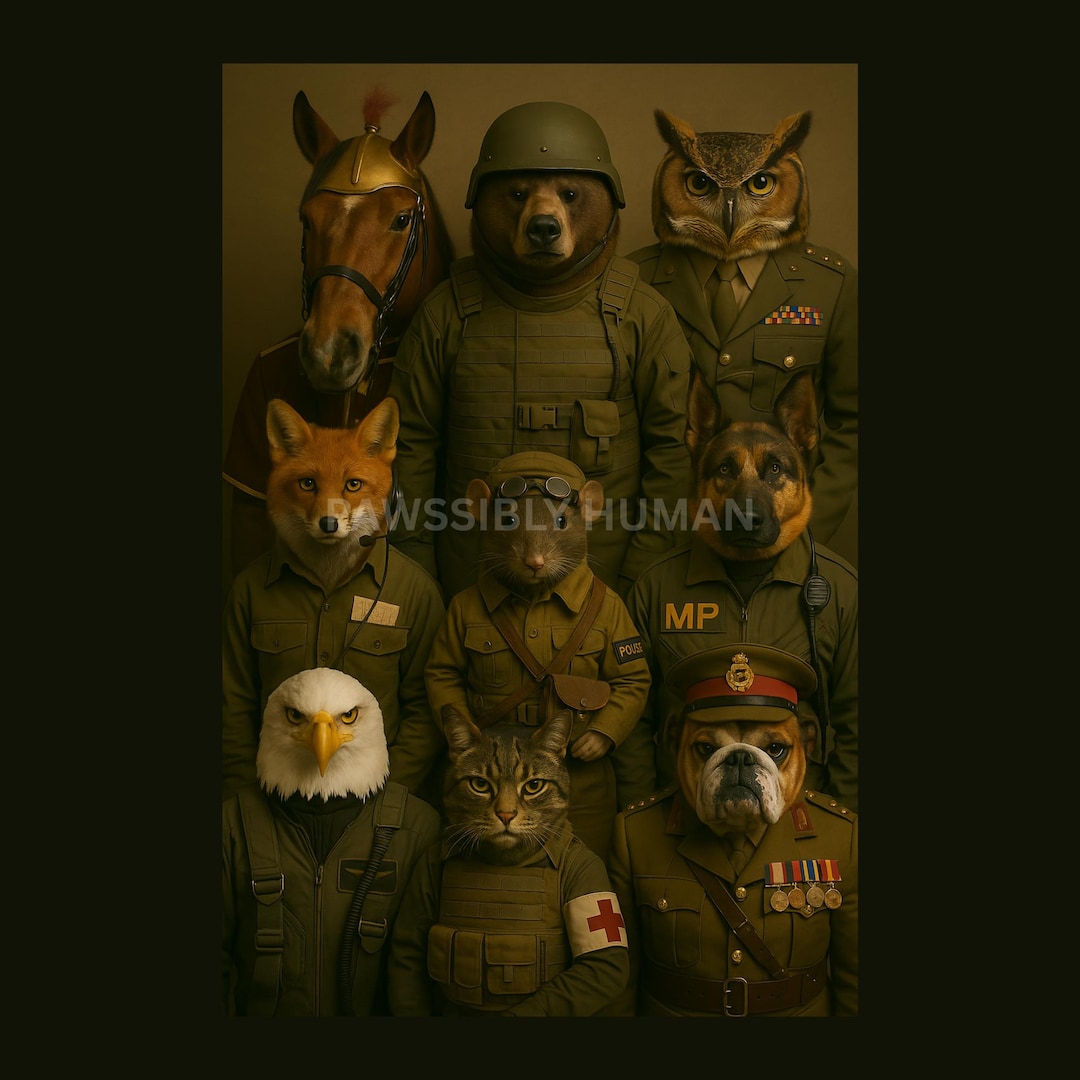 Funny Military Animal Squad Portrait – Anthropomorphic Army Wall Art ...