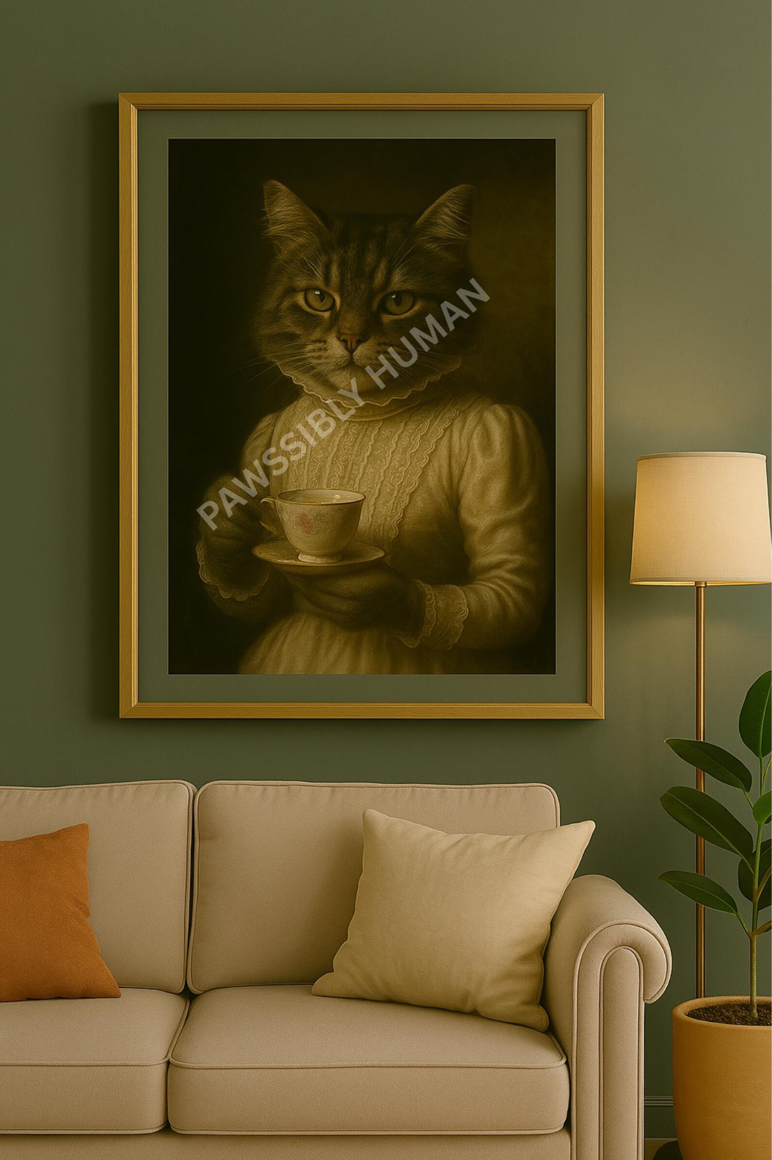 Victorian Cat Portrait: Regal Feline Drinking Tea (digital Download) - Etsy