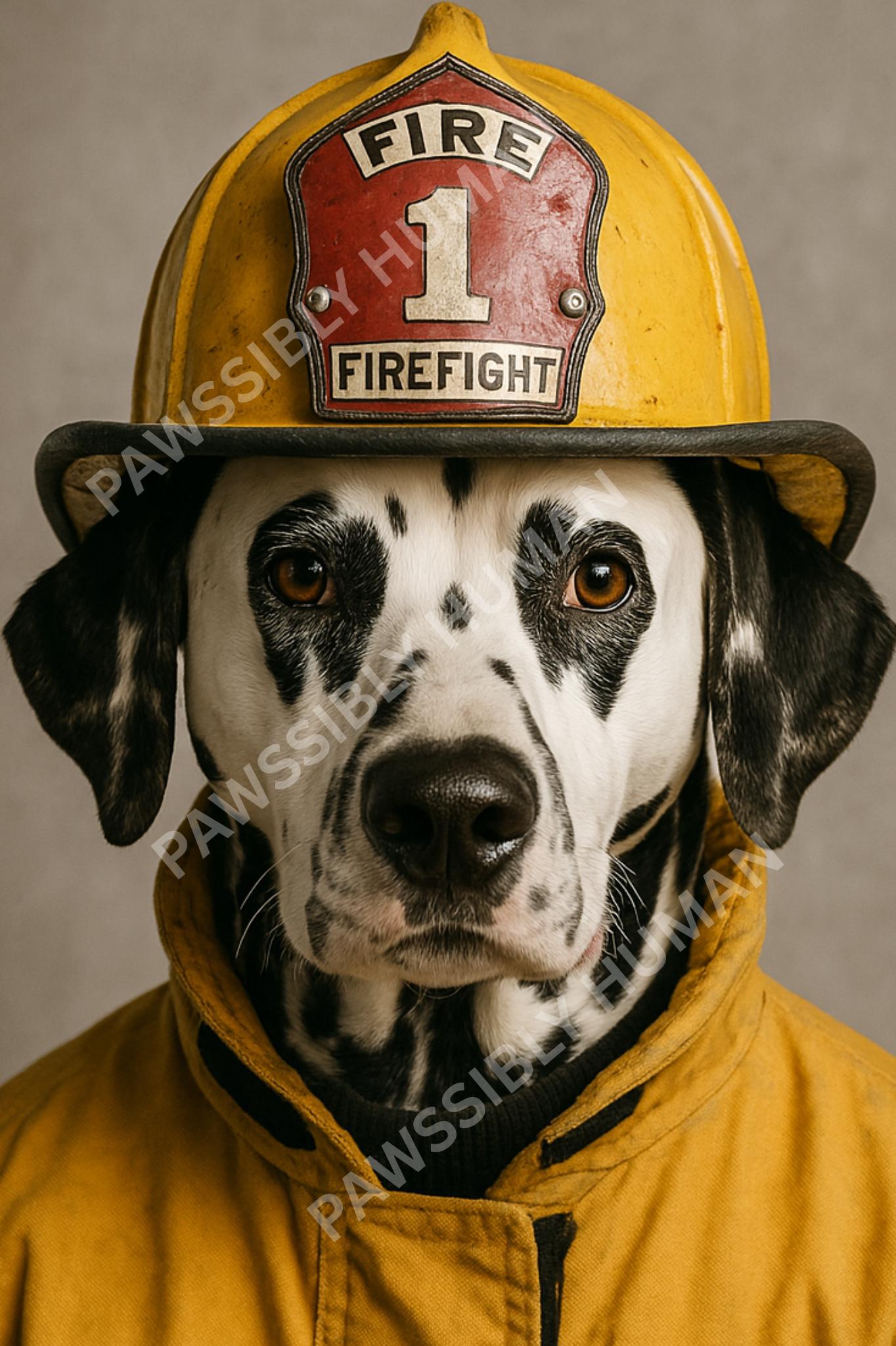 Firefighter Pup – Dalmatian Dog Portrait in Uniform (digital Download ...