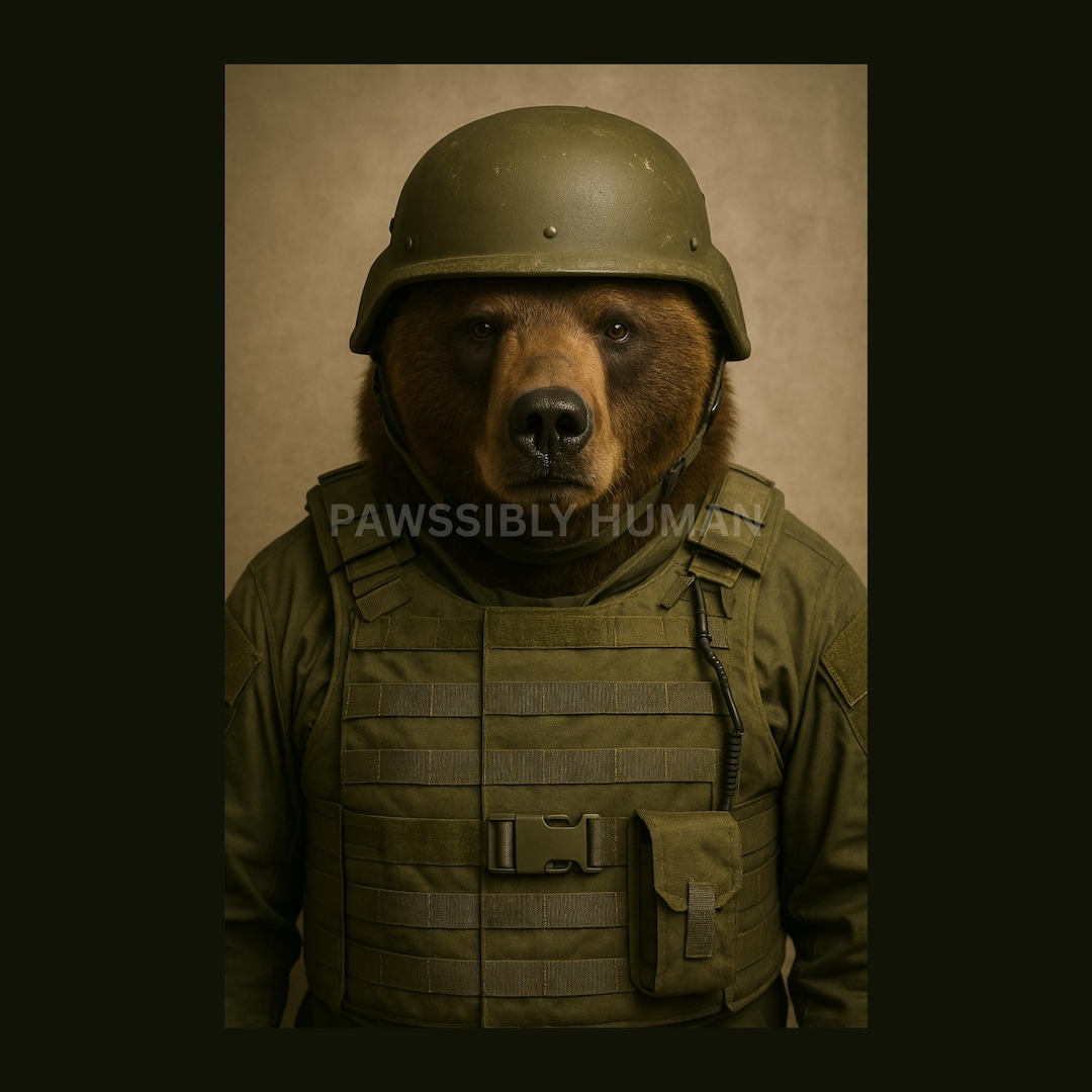 Combat Bear – Military Animal Portrait – Funny Digital Wall Art ...