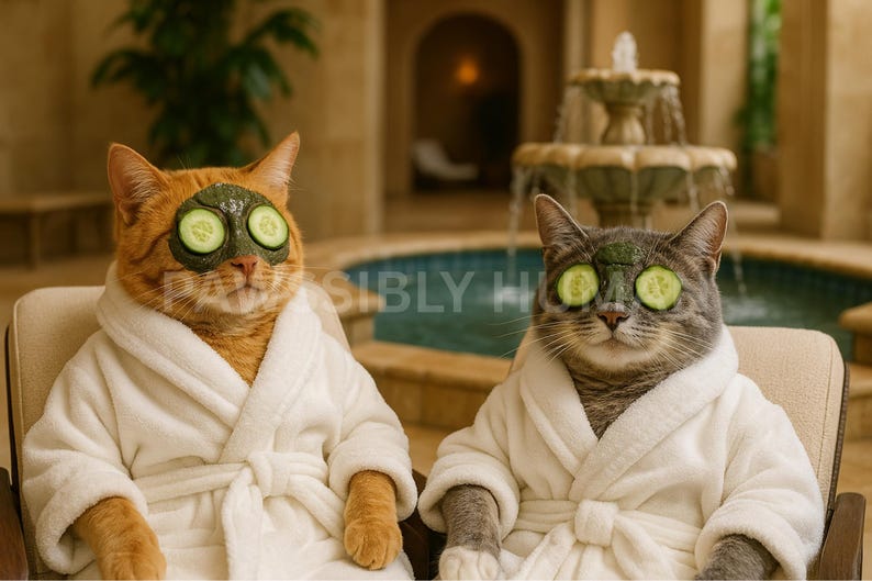 Spa Day Cats – Funny Cat Wall Art | Purrfect Relaxation Print - Etsy