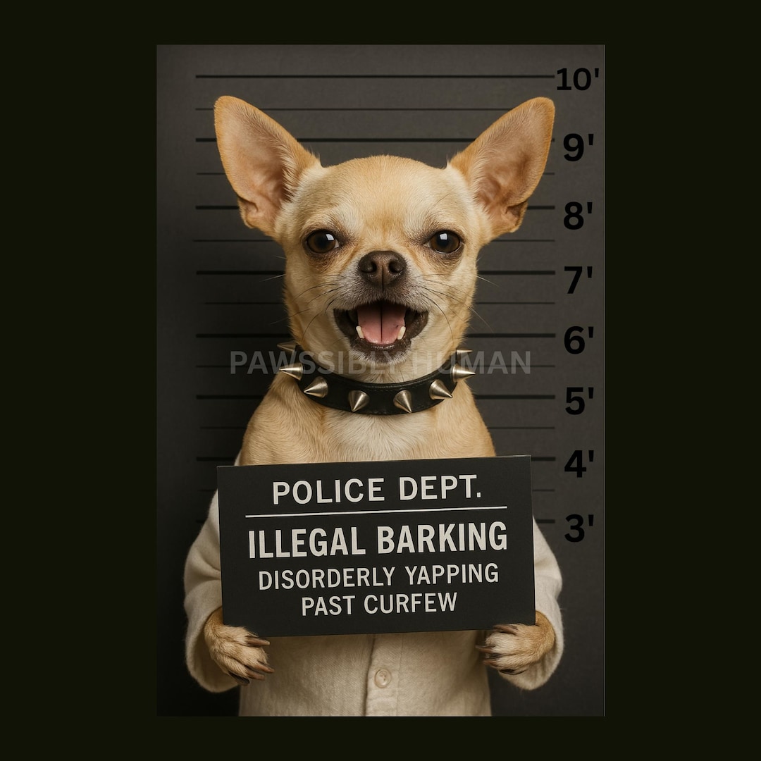 Hilarious Chihuahua Mugshot Poster - Quirky Pet Portrait for Dog Lovers ...