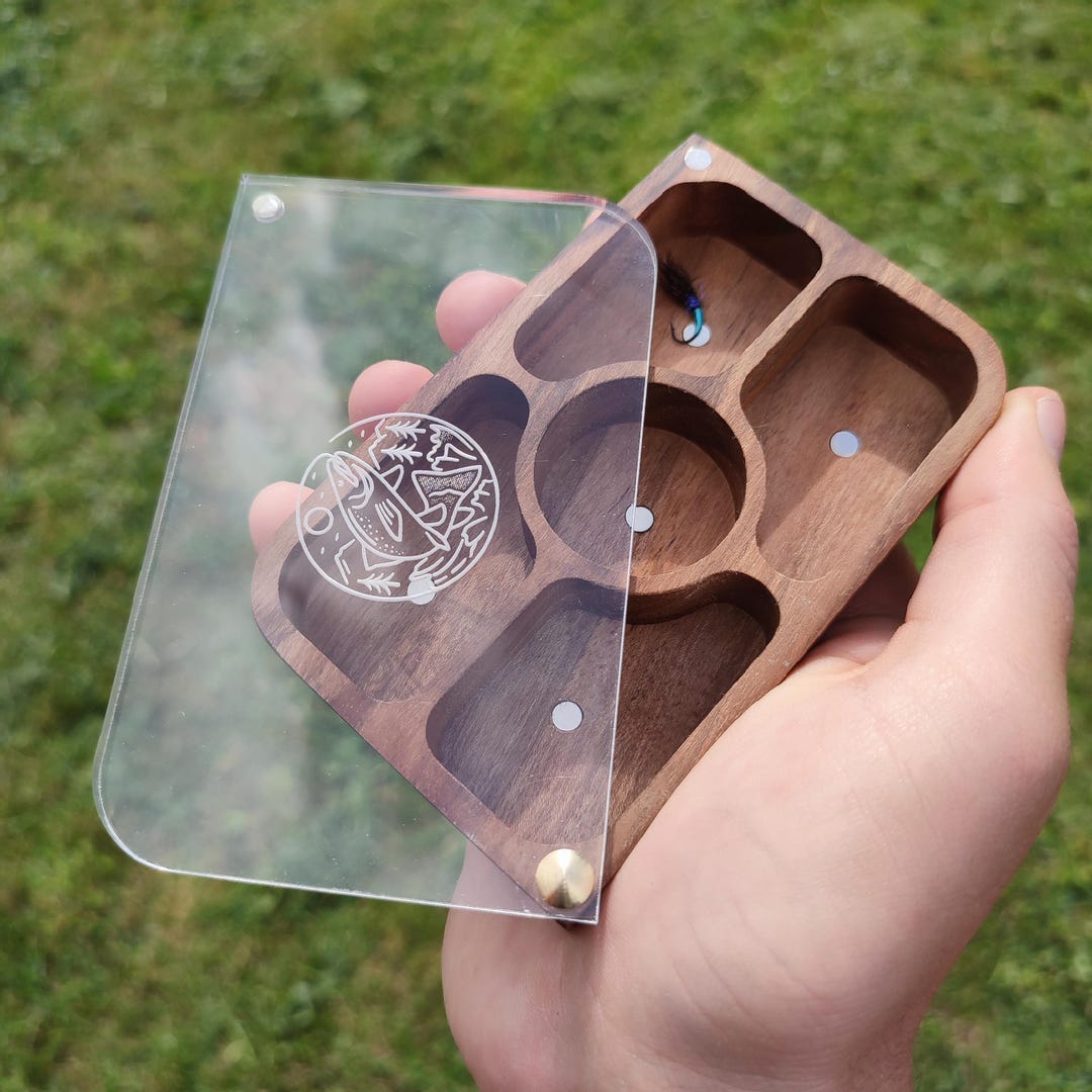 Tenkara Fly Box – Handmade Wooden Fly Fishing Box With Transparent Lid ...