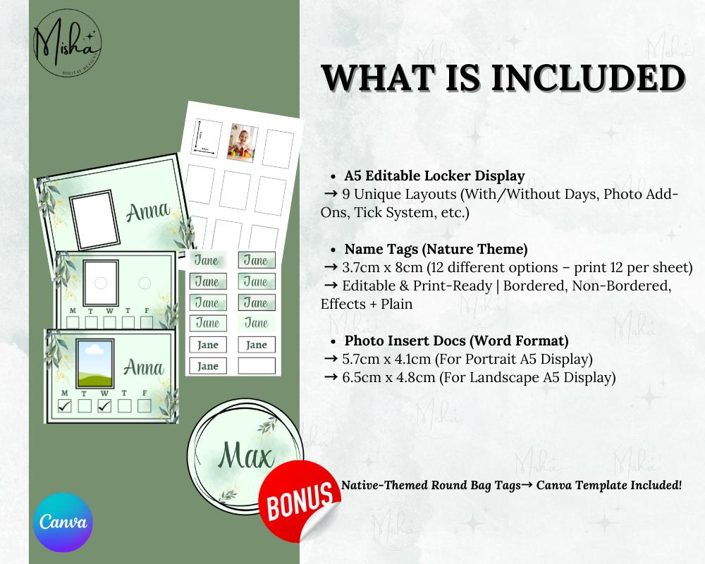 Nature-themed Locker Tags: Editable Name Labels, Bag Tags (canva ...