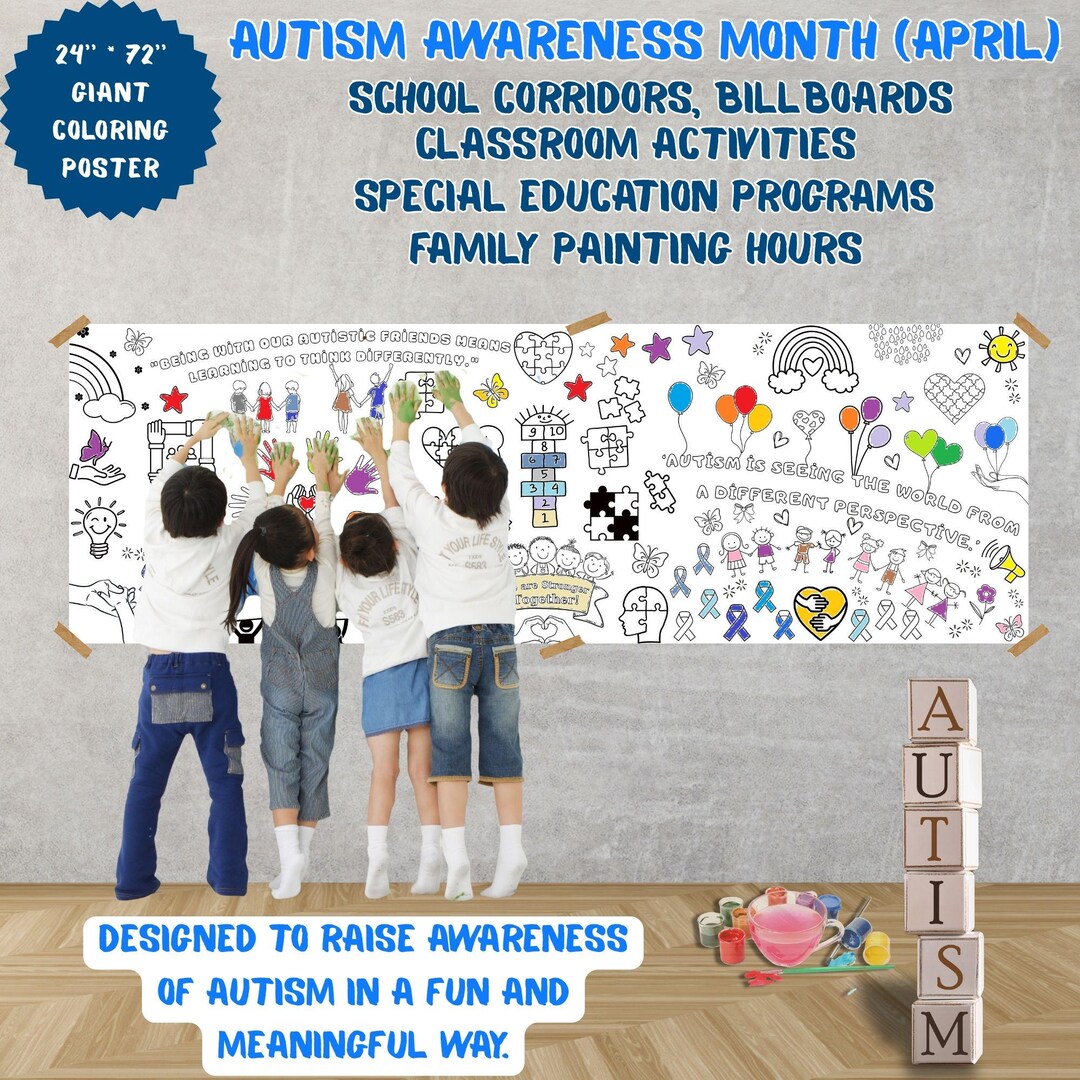 Autism Awareness Large Coloring Poster–autism Awareness Month (april ...