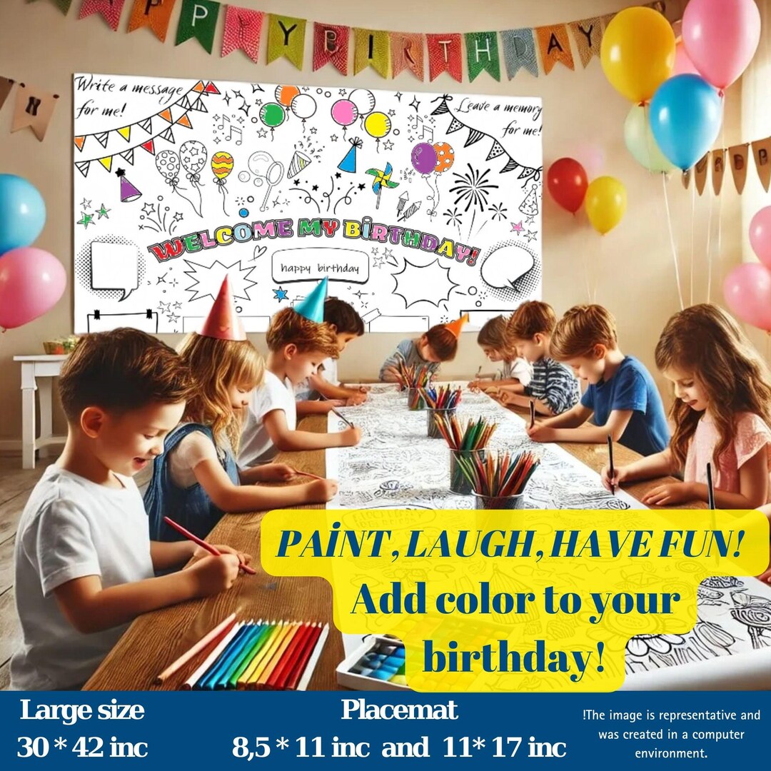 Giant Birthday Coloring Poster,tablecover,party Decoration,birthday ...