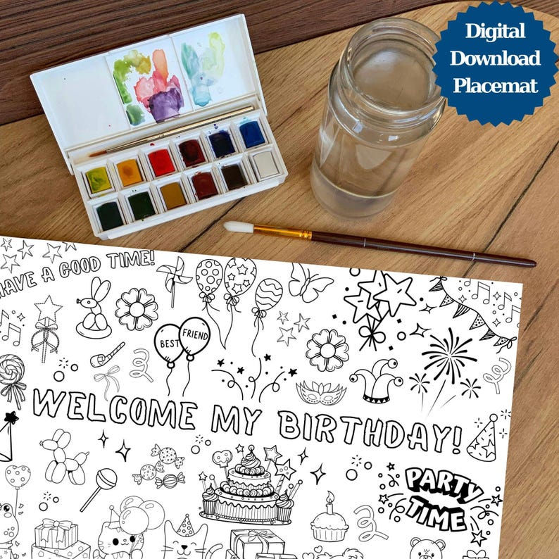 Birthday Party Giant Coloring Poster and Placemat Printable Activity ...