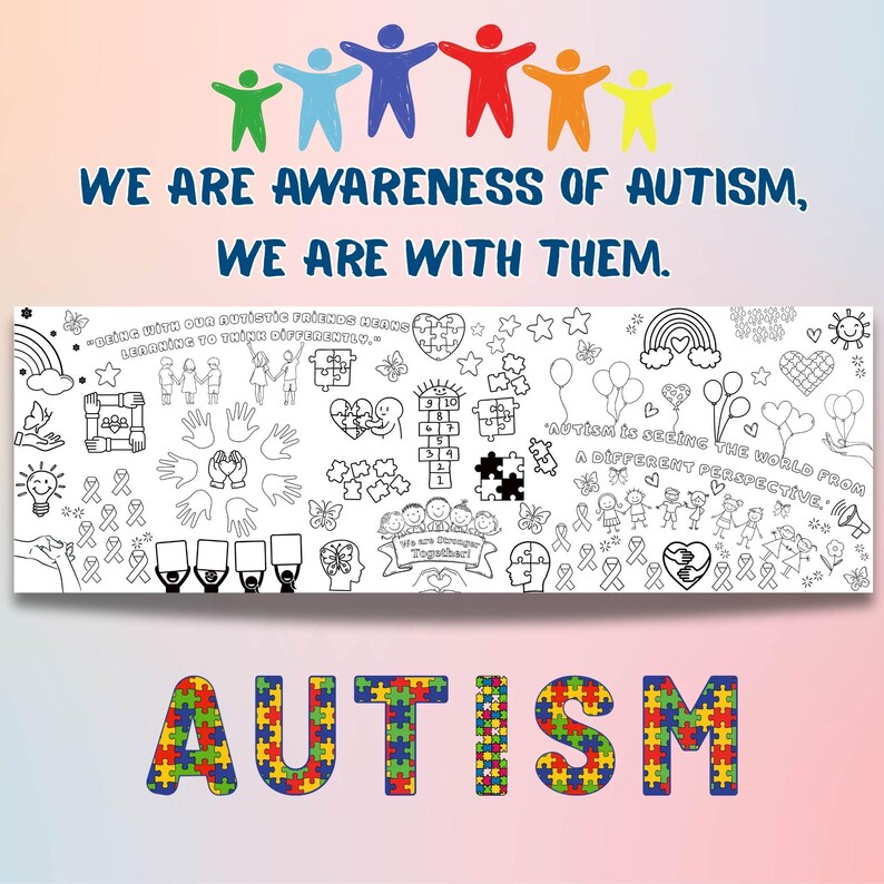 Autism Awareness Coloring Poster – 24x72" Printable Banner (PDF) - Etsy