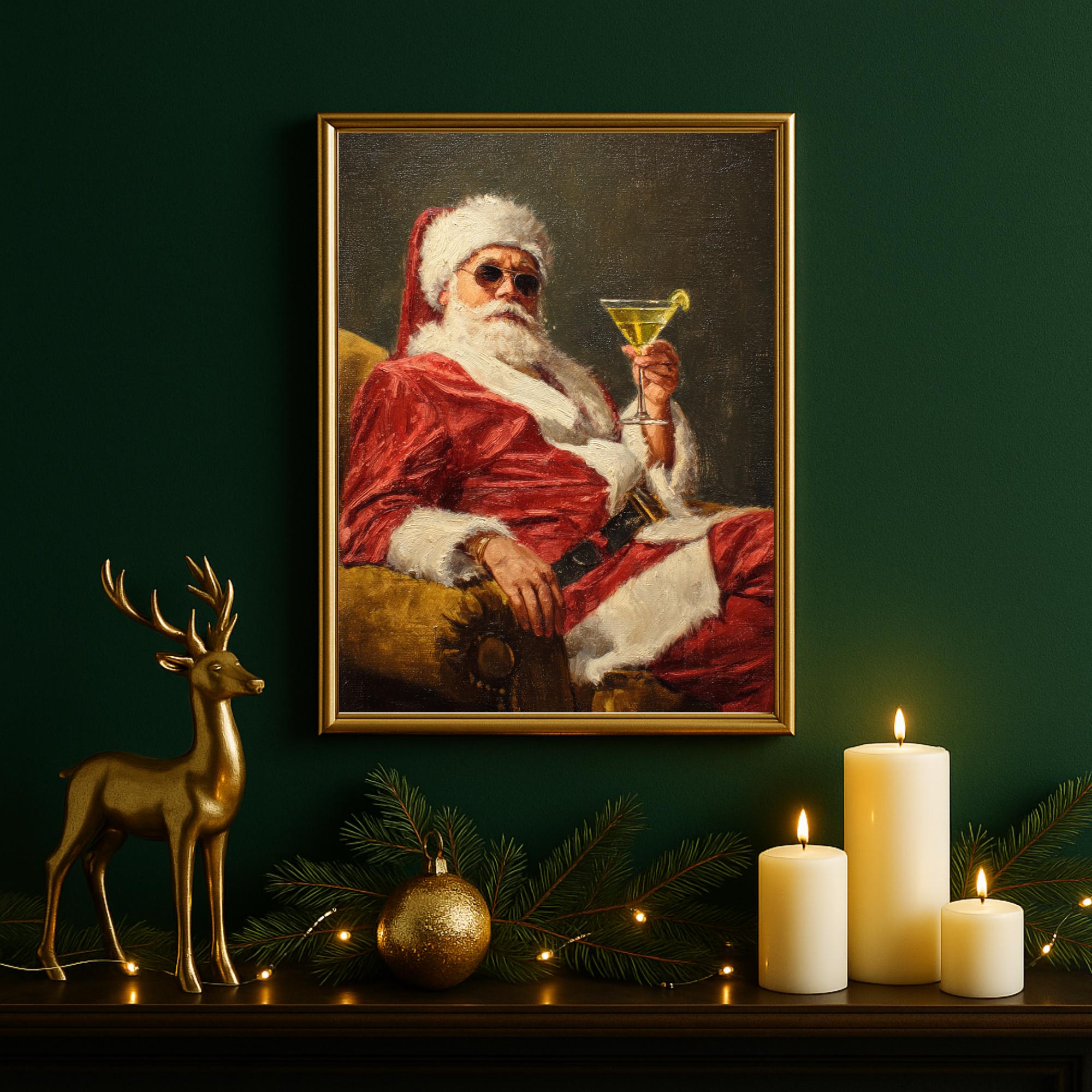 Cheers Santa Claus Poster - Funny Retro Christmas Wall Art, Vintage ...