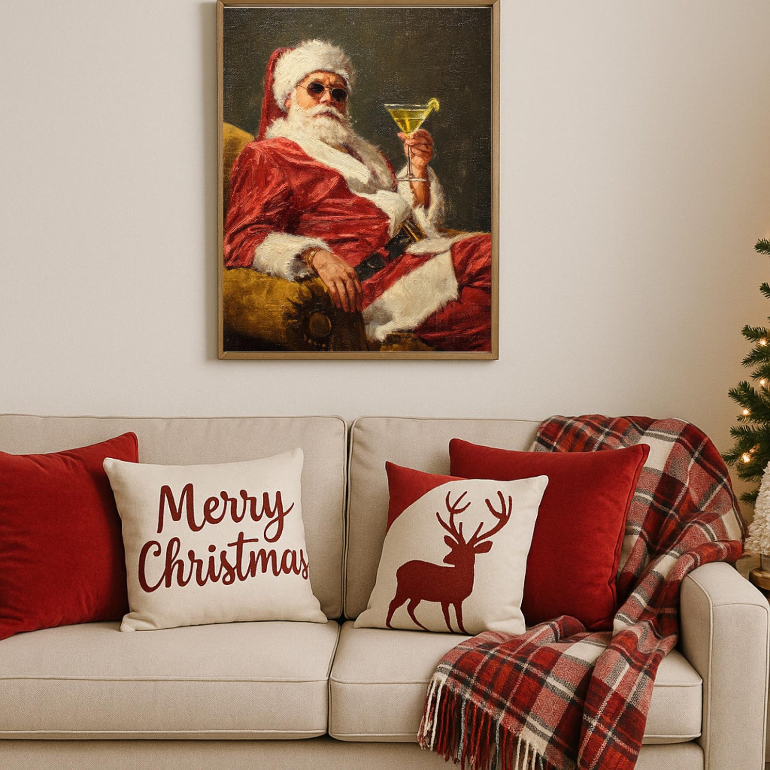 Cheers Santa Claus Poster - Funny Retro Christmas Wall Art, Vintage ...