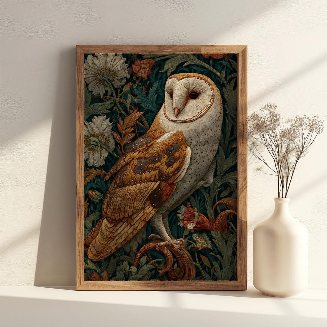Barn Owl Art Poster - Vintage Cottagecore Wall Art, Rustic Wildlife ...