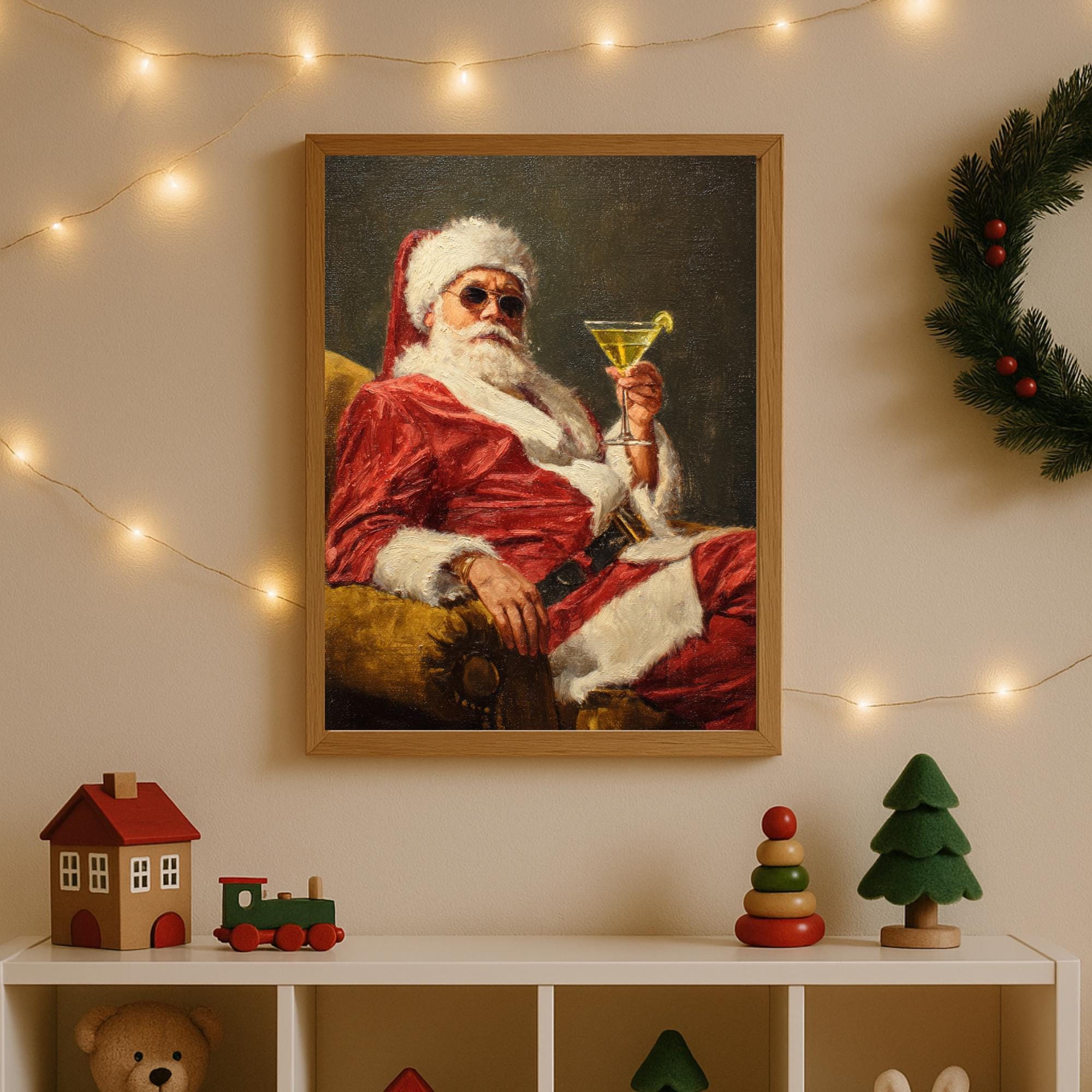 Cheers Santa Claus Poster - Funny Retro Christmas Wall Art, Vintage ...