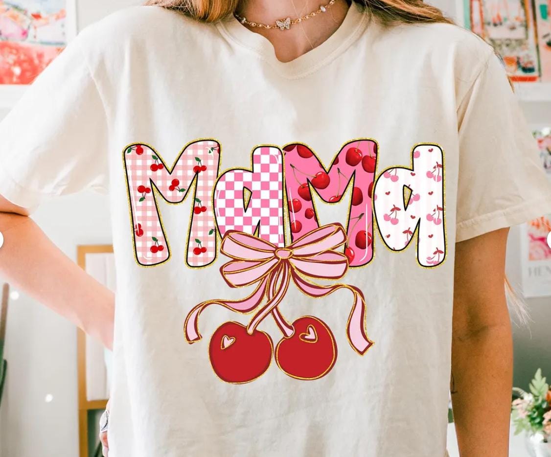 Preppy Cherry Mama PNG, Summer Mama Shirt Design, Cute Cherry Bow ...