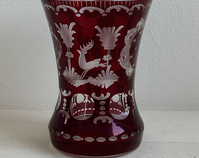Vintage Ruby Red Bohemian Glass Vase - Etsy
