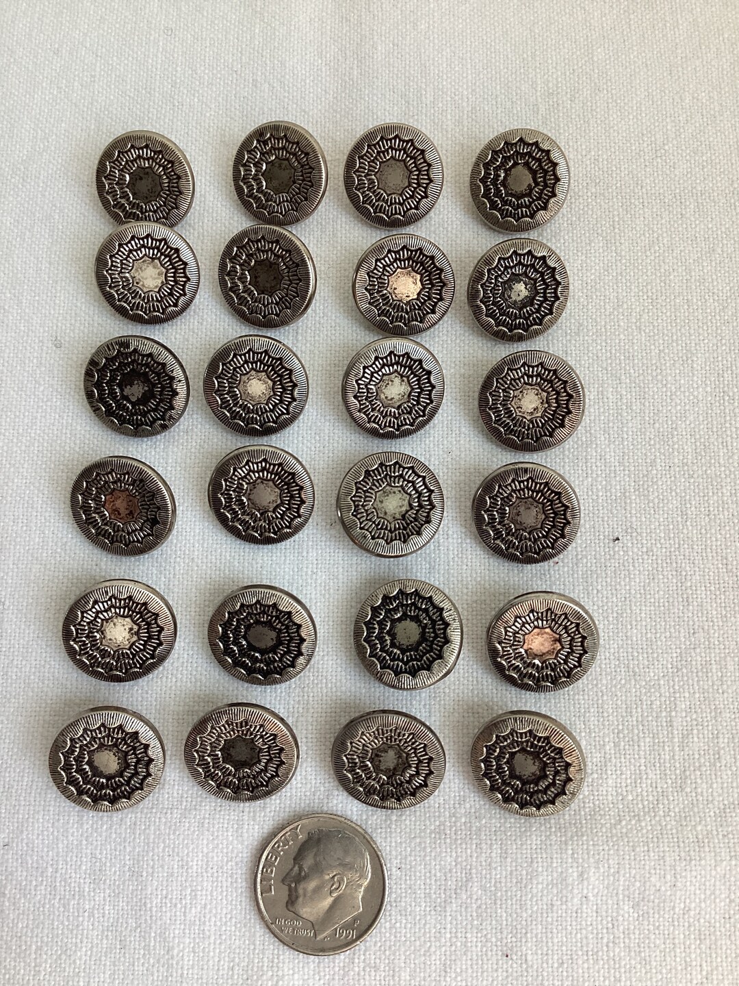 24 Vintage Silver Metal Shank Buttons - Etsy