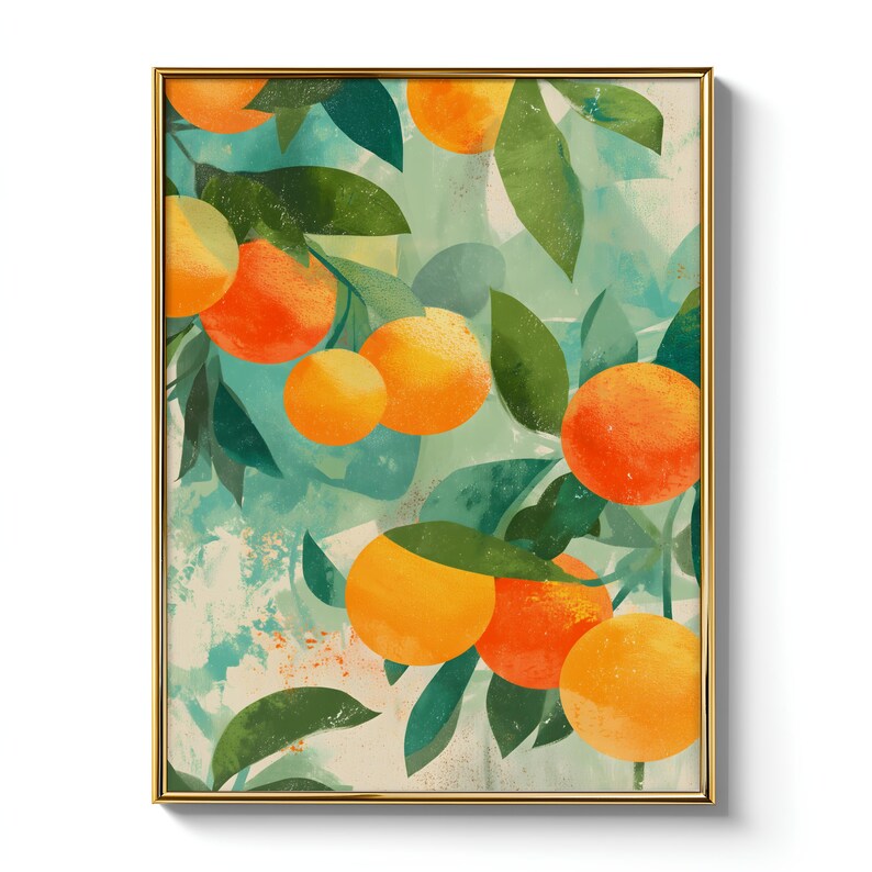 Modern Impressionist Citrus Art Teal and Orange Wall Decor Kitchen ...
