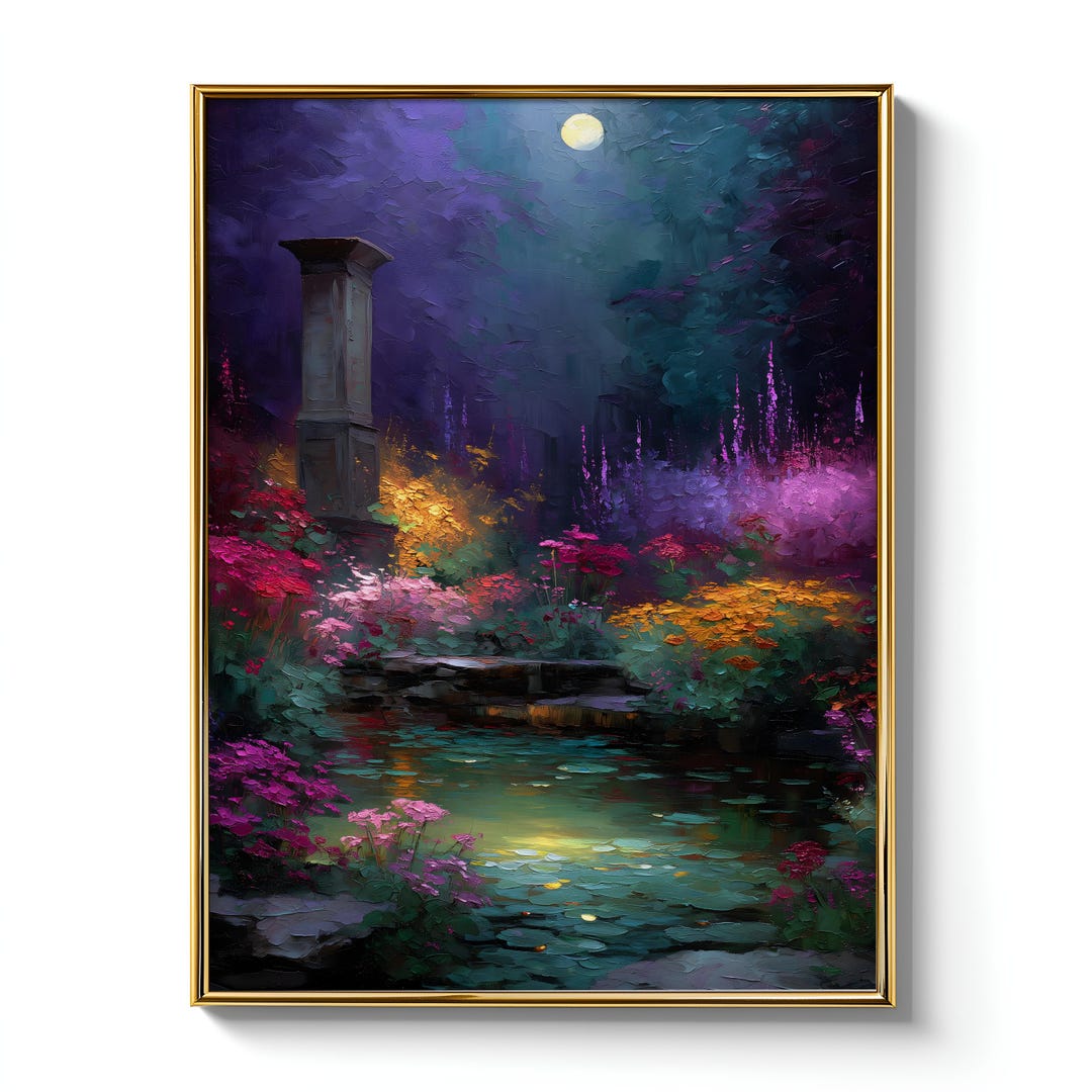 Whimsigoth Decor Wall Art With Moody Lilies and Violet Garden Light ...