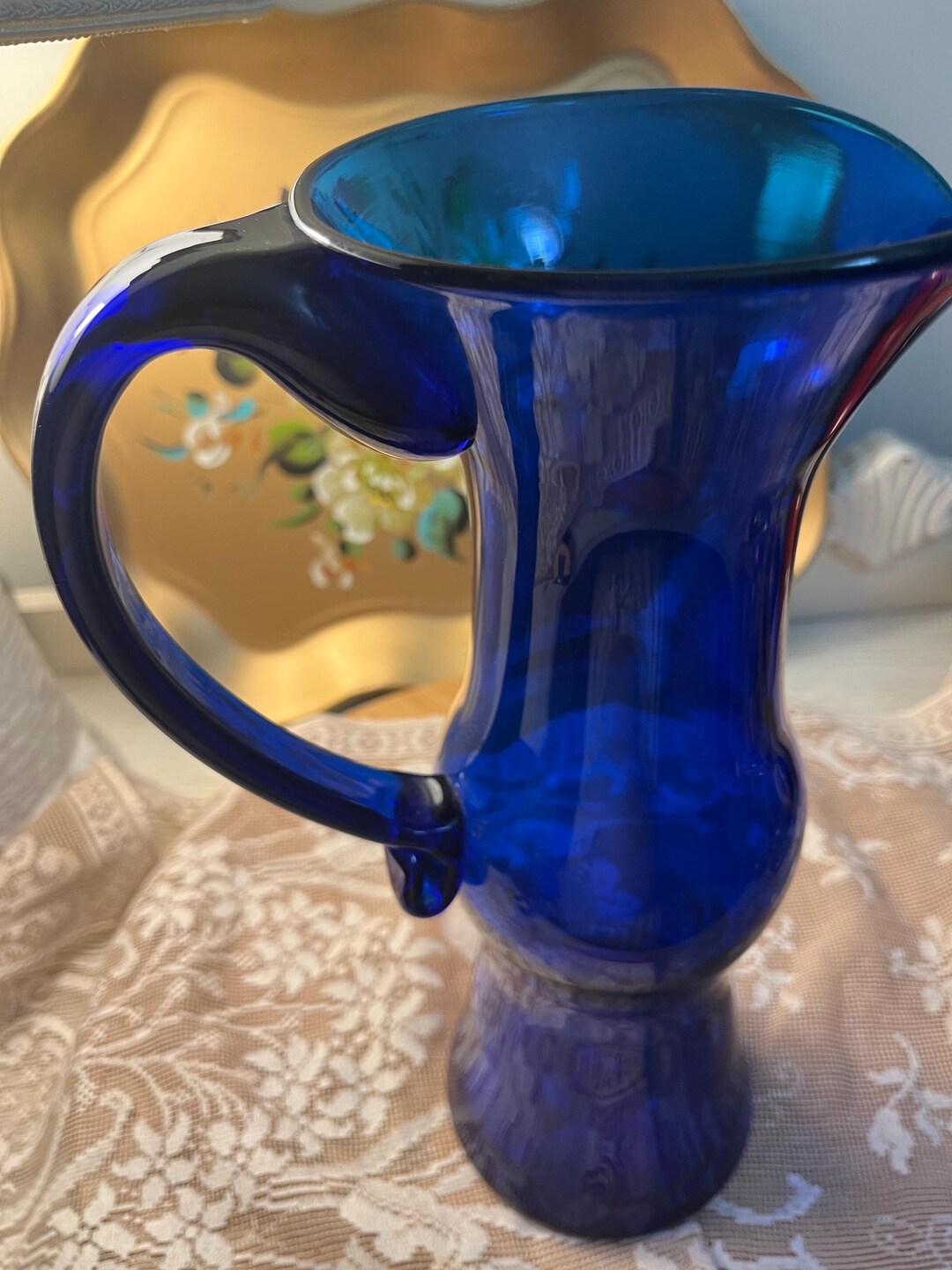Blenko Signed Cobalt Blue Handblown Pitcher. - Etsy