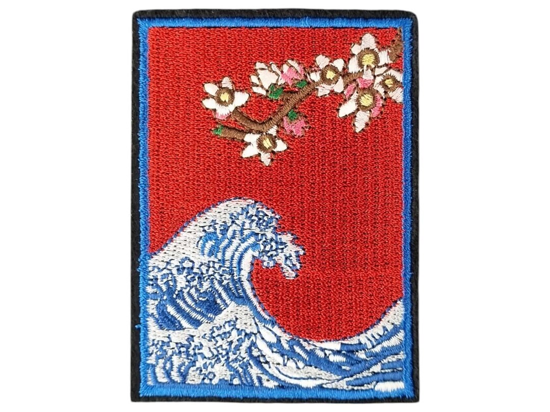 Sakura Wave Embroidered Patch – Japanese Wave & Cherry Blossom Design ...