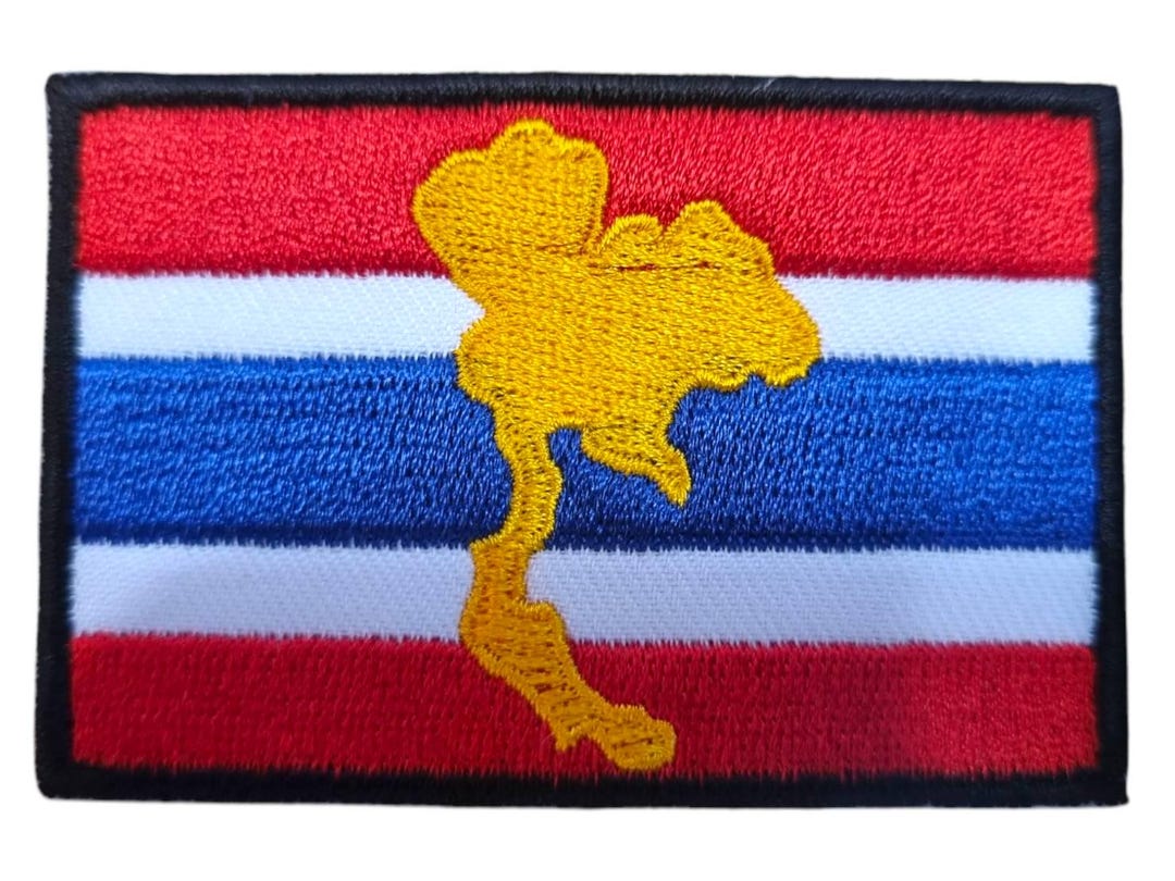 Thailand Flag Patch – Embroidered Thai Flag With Gold Country Outline – Iron-on Patch for ...