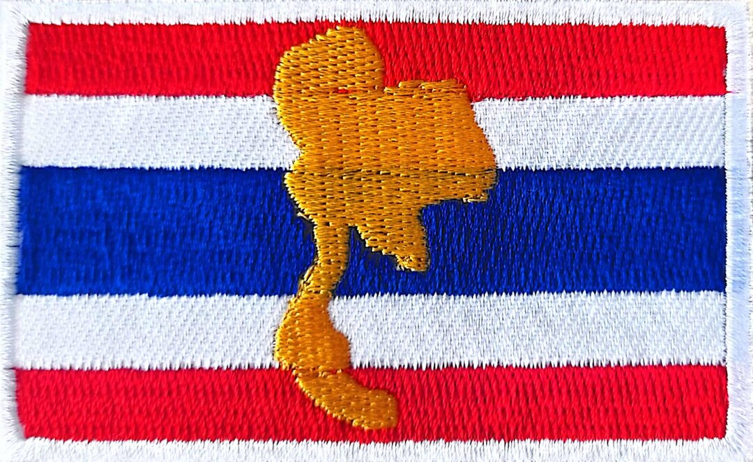 Thailand Flag Patch – Embroidered Thai Flag With Gold Country Outline – Iron-on Patch for ...